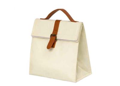 China Customization Canvas Insulated Lunch Bag Cream Color Velcro Closure For 6 Hours Heat Retention for sale