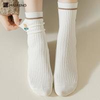 China Solid Color Stripe Breathable Cotton Socks Flower Embroidery Crew Women Socks for sale