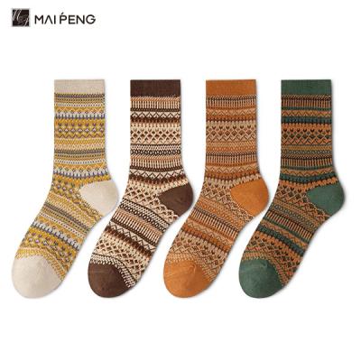 China Retro Style Custom Women Socks Winter Warm Thick Merino Wool Socks for sale