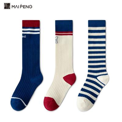 China Winter Warm Knee High Socks Simple Striped Organic Cotton Baby Stockings for sale