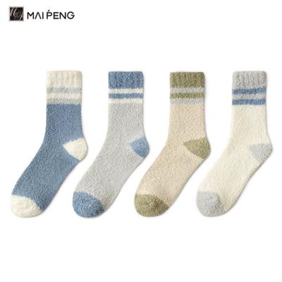 China Extra Thick Striped Soft Warm Fuzzy Socks Indoor Warm Sleeping Socks for sale