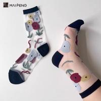 China Chic Custom Flower Jacquard Crystal Socks Women'S Summer Wear Transparent Socks for sale