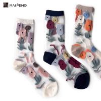 China Chic Custom Flower Jacquard Crystal Socks Women'S Summer Wear Transparent Socks for sale