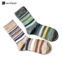 China Multicolored Striped Crew Combed Cotton Socks Trendy And Timeless Men Socks for sale