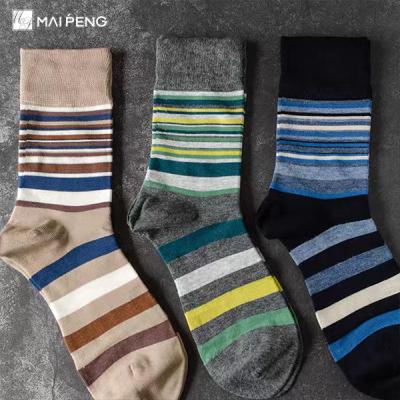China Multicolored Striped Crew Combed Cotton Socks Trendy And Timeless Men Socks for sale