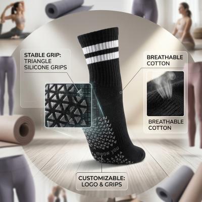 China Classic Stripe Crew Yoga Socks Non Slip Silicone Gripped Pilates Workout Socks for sale