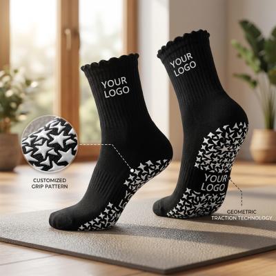 China Custom Ruffled Cuff Non-Slip Pilates Socks Women Gym Yoga Grip Socks for sale