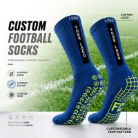China Custom Logo Anti-Slip Grip Football Socks Breathable Soccer Crew Athletic Performance Socks with Silicone Sole Dots for sale