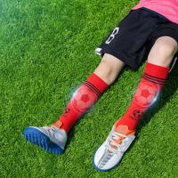China Stirrup Shin Pad Sleeve Reflective Youth Football Socks Anti-Slip Grip Knee High Kids Soccer Training Socks for sale