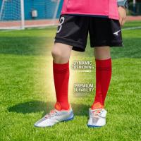 China Stirrup Shin Pad Sleeve Reflective Youth Football Socks Anti-Slip Grip Knee High Kids Soccer Training Socks for sale
