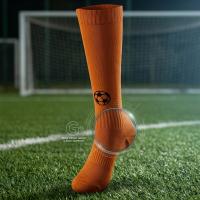 China Stirrup Shin Pad Sleeve Reflective Youth Football Socks Anti-Slip Grip Knee High Kids Soccer Training Socks for sale