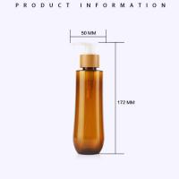 China Lotion Bamboo Cosmetic Packaging Bottle Plastic Amber Shampoo Bottle 5.7oz 170ml for sale