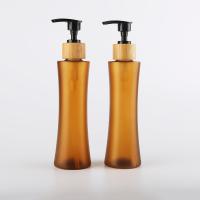 China Shampoo Amber bamboo cosmetic packaging plastic bamboo pump bottle frosted 6oz 180ml for sale