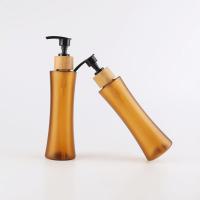 China Shampoo Amber bamboo cosmetic packaging plastic bamboo pump bottle frosted 6oz 180ml for sale