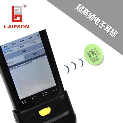 China LAIPSON Round Rfid Engraving UHF Cattle Tags Yellow TPU Long Distance Female Tag 32*24mm for sale