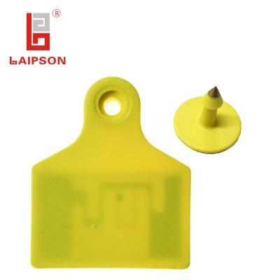 China Laipson Electronic Uhf Ear Tag , Cattle Identification Tags Yellow Color 50mm*32mm for sale