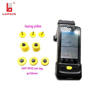 China 5 Meters Ranges Round 30MM RFID Uhf Ear Tag For Animal Counting Tracking for sale