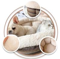 China Soft Cushion Kitten Donut Bed 2-in-1 Woven Cat Nest with Scratch-Proof Design and Anti-Slip Base for Indoor Cats and Dogs for sale