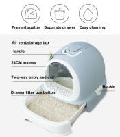 China Enclosed Cat Litter Box with Hooded Sifting Drawer - 6000 sq cm Plastic Pet Toilet with Odor Control for sale