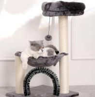 China 28-inch Cat Scratching Post with Hammock Bed - Natural Sisal & Fir Wood Construction for Indoor Cats for sale