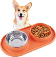 China Stainless Steel Double Bowl Pet Feeder with Non-Spill Silicone Pads and Slow Feed Design - 6000 sqm Facility for sale