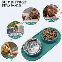 China Stainless Steel Double Bowl Pet Feeder with Non-Spill Silicone Pads and Slow Feed Design - 6000 sqm Facility for sale