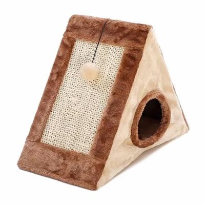 China Sisal Cat Scratching Triangle Toy Bed with Plush Cushion for Indoor Cats 50x50x40cm for sale