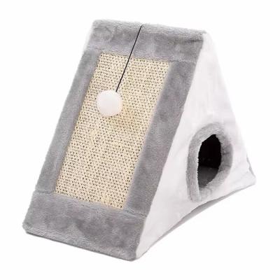 China Triangle Shape Cat Bed Plush Soft Foldable Pet House for Cats Dogs 50x50x45cm for sale