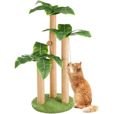 China 35-Inch Tall Sisal Cat Tree with Leafy Decorations and Multiple Scratching Posts 15.75-31.5 Inches for sale