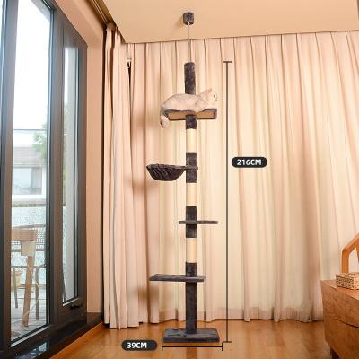China Sustainable Cat Tree Four Tier Floor to Ceiling Cat Climbing Tower with Cozy Hammock 200cm for sale