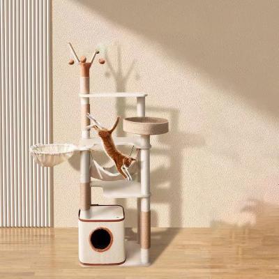 China Function Fun Play 143cm Classic Cat Tree with Dual Condos and Sisal Cat Scratching Post for sale