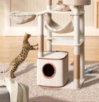 China Function Fun Play 143cm Classic Cat Tree with Dual Condos and Sisal Cat Scratching Post for sale