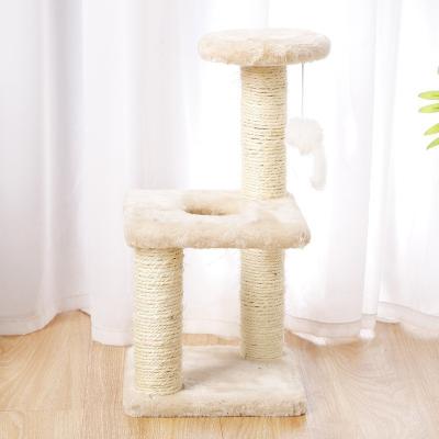 China ODM Beige Cat Climbing Tree with Sisal Column Plush Hammock Chipboard 60cm Height for sale
