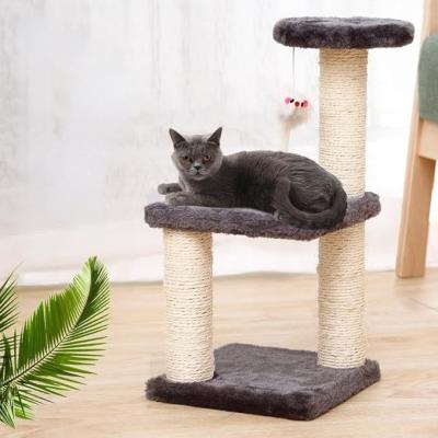 China Wooden Cat Tower Climbing Frame with Nest Multi-Level 3 Tier Cat Tree for Indoor Cats for sale