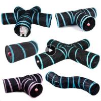 China 4-Way S Type Cat Tunnel 25cm Diameter x 63cm Length Collapsible Pet Play Toy with Bell for sale