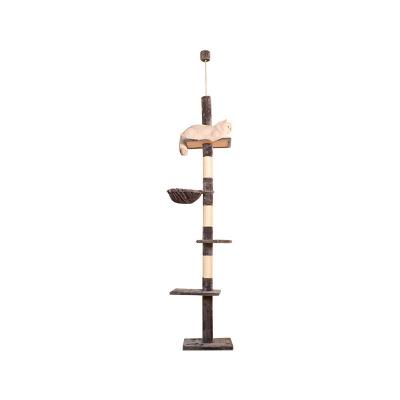 China Wall Mounted Cat Tree with Hammock Wood Scratching Post for Indoor Cats Climbing Activity 200cm for sale