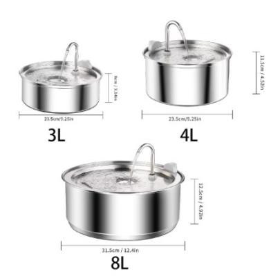 China Stainless Steel Pet Water Fountain 3L 4L 8L Ultra Quiet Pump Automatic Dispenser for Cats Dogs for sale