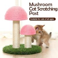 China Double Mushroom Cat Scratching Post Natural Sisal Rope Cat Tree Tower Indoor Cat Scratcher Toy 18.9in for sale