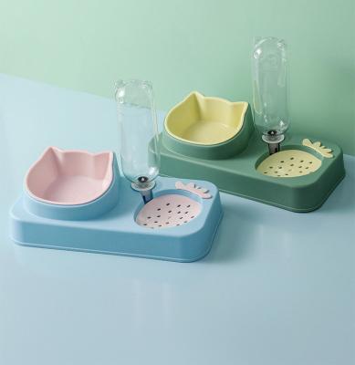 China Automatic Water Feeder Double Bowl Cat Food Bowl with 500ml Water Dispenser for Dogs Cats for sale