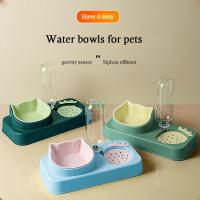 China Automatic Water Feeder Double Bowl Cat Food Bowl with 500ml Water Dispenser for Dogs Cats for sale