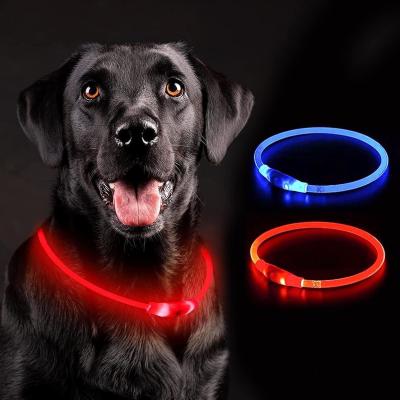 China USB Rechargeable LED Glow Dog Collar 70cm Waterproof 3 Flashing Modes Custom Logo for sale