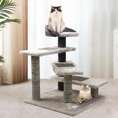 China ODM Gray Wood Modern Cat Climbing Frame Deluxe Sisal Cat Tree House Scratcher 120cm for sale