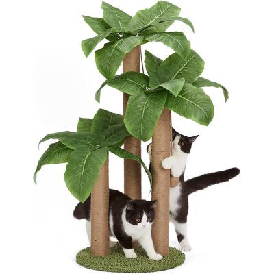 China 31.5 Inch Sisal Cat Scratching Post with 3 Scratching Poles and 2 Dangling Balls for Indoor Cats for sale