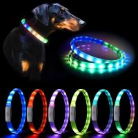 China USB Rechargeable LED Dog Collar with 12 Bright Beads, 70cm Adjustable Length, IPX6 Waterproof Pet Safety Light for sale