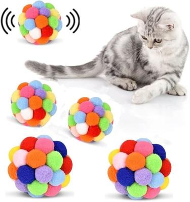 China Fluffy Plush Cat Ball Toys Interactive Chirping Balls Kicker Toys with Custom Logo 7cm for sale