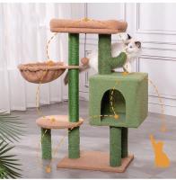 China Wooden Modern Cat Sisal Scratcher Cactus Cat Tree with Hammock and Scratching Post 60cm for sale