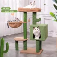 China Cactus Cat Scratching House Small Green Cat Tree with Sisal Post for Indoor Kittens for sale