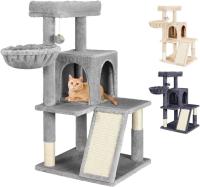 China Light Gray Cat Tree with Toy Cat Tower Condo House Padded Plush Perch Sisal Scratching Posts 2 Door Cave for sale