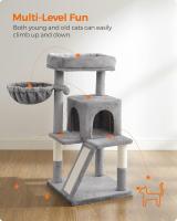 China Light Gray Cat Tree with Toy Cat Tower Condo House Padded Plush Perch Sisal Scratching Posts 2 Door Cave for sale