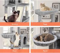 China Light Gray Cat Tree with Toy Cat Tower Condo House Padded Plush Perch Sisal Scratching Posts 2 Door Cave for sale